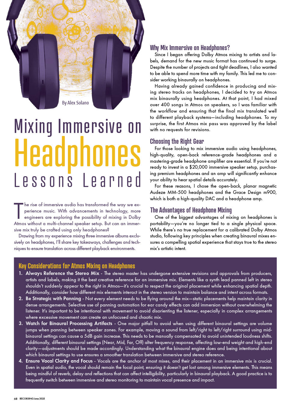 Mixing Immersive on Headphones—Lessons Learned – Recording Magazine