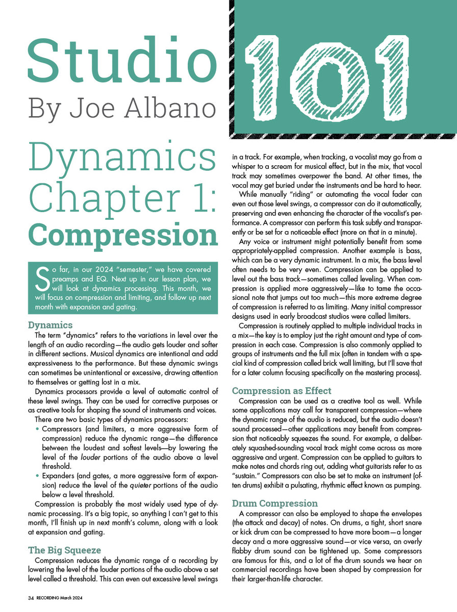 Studio 101 – Dynamics Chapter 1: Compression – Recording Magazine