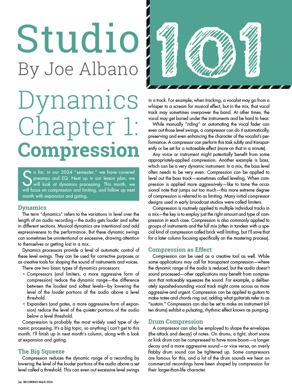 Studio 101 – Dynamics Chapter 1: Compression – Recording Magazine